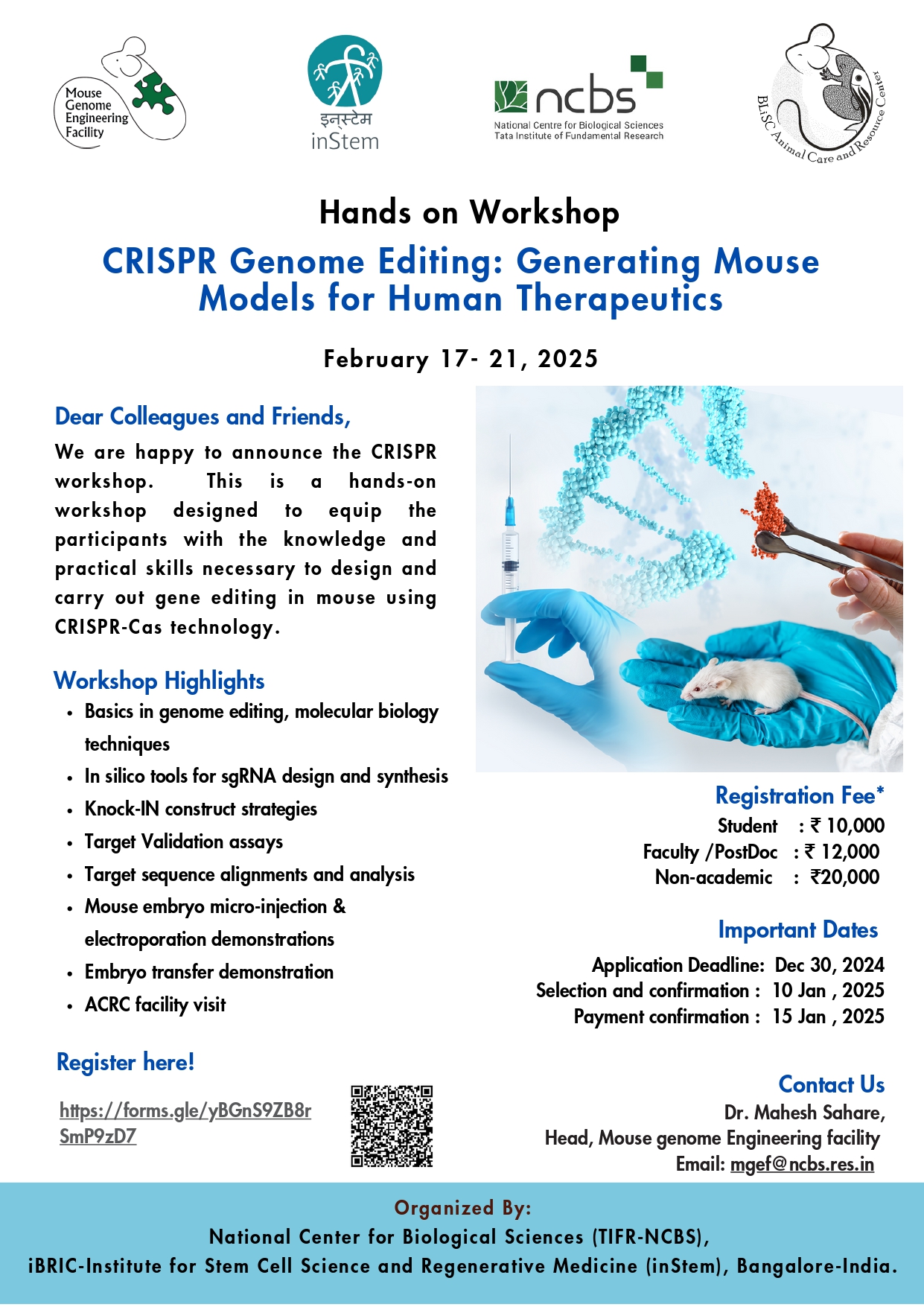 Hands on workshop on :CRISPR Genome Editing: Generating Mouse Models ... Hands on workshop on :CRISPR Genome Editing: Generating Mouse Models ...